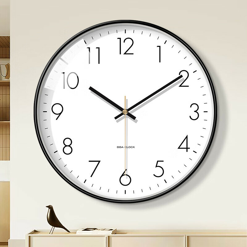BBA Wall Clock Living Room Simple Clock Home Bedroom Living Room Clock Modern Creative Quartz Clock 35cm Retro Black