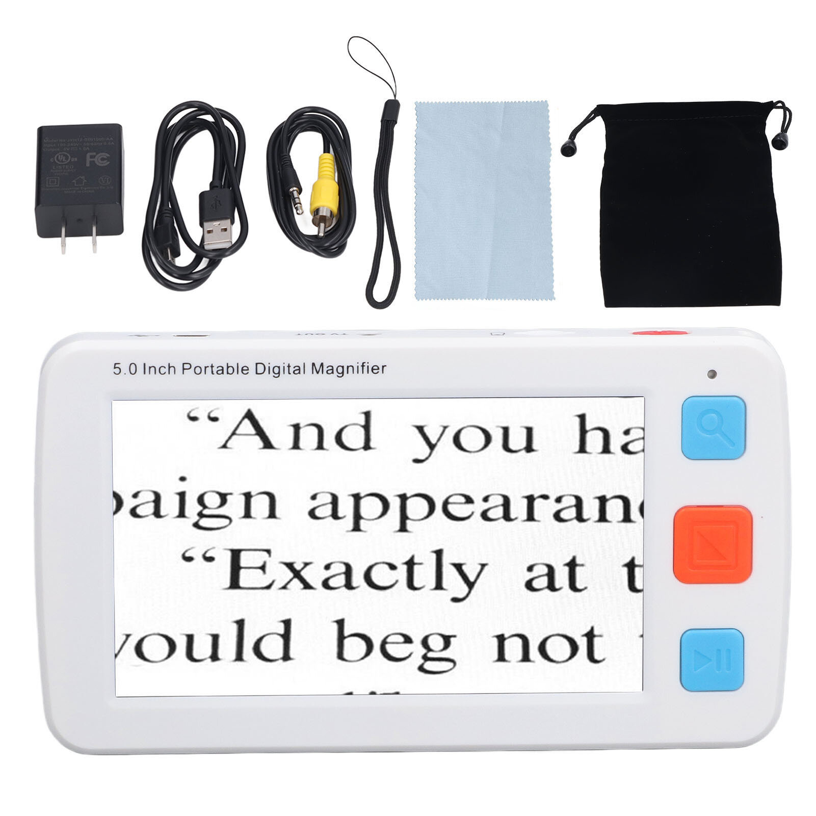 Электронная цифровая лупа 5,0 дюйма, портативное приспособление для чтения, 4X 32X зум, 17 цветовых режимов, складная ручка для слабовидящих, 100 240 В, белая вилка стандарта США