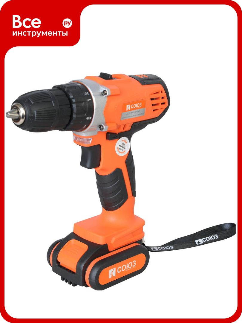 Аккумуляторный шуруповерт Союз ДШС-12-1-ПРОМО, из ударопрочного, древесине