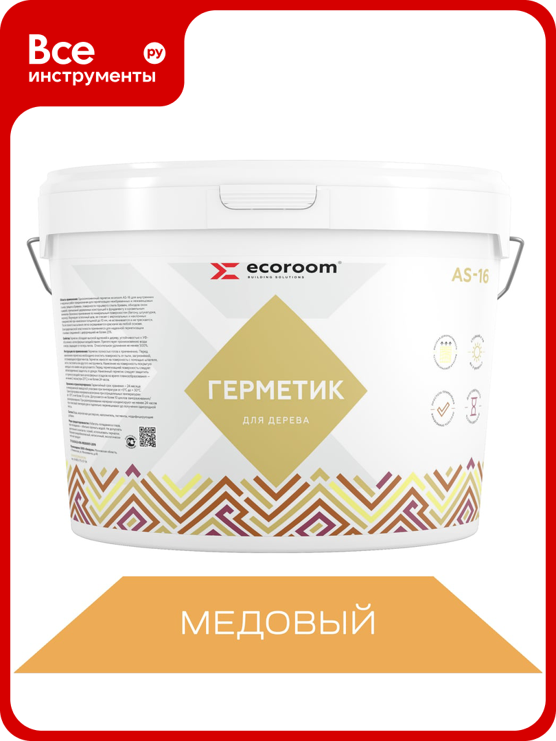 Герметик акриловый ECOROOM AS-16 для дерева, медовый, 3 кг 225-1-3/мед