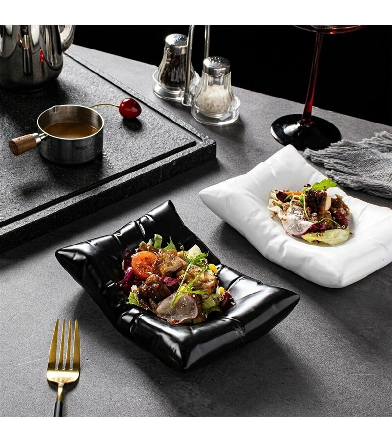 Керамическая декоративная тарелка в форме подушки с западной кухней / Десертная салатная тарелка