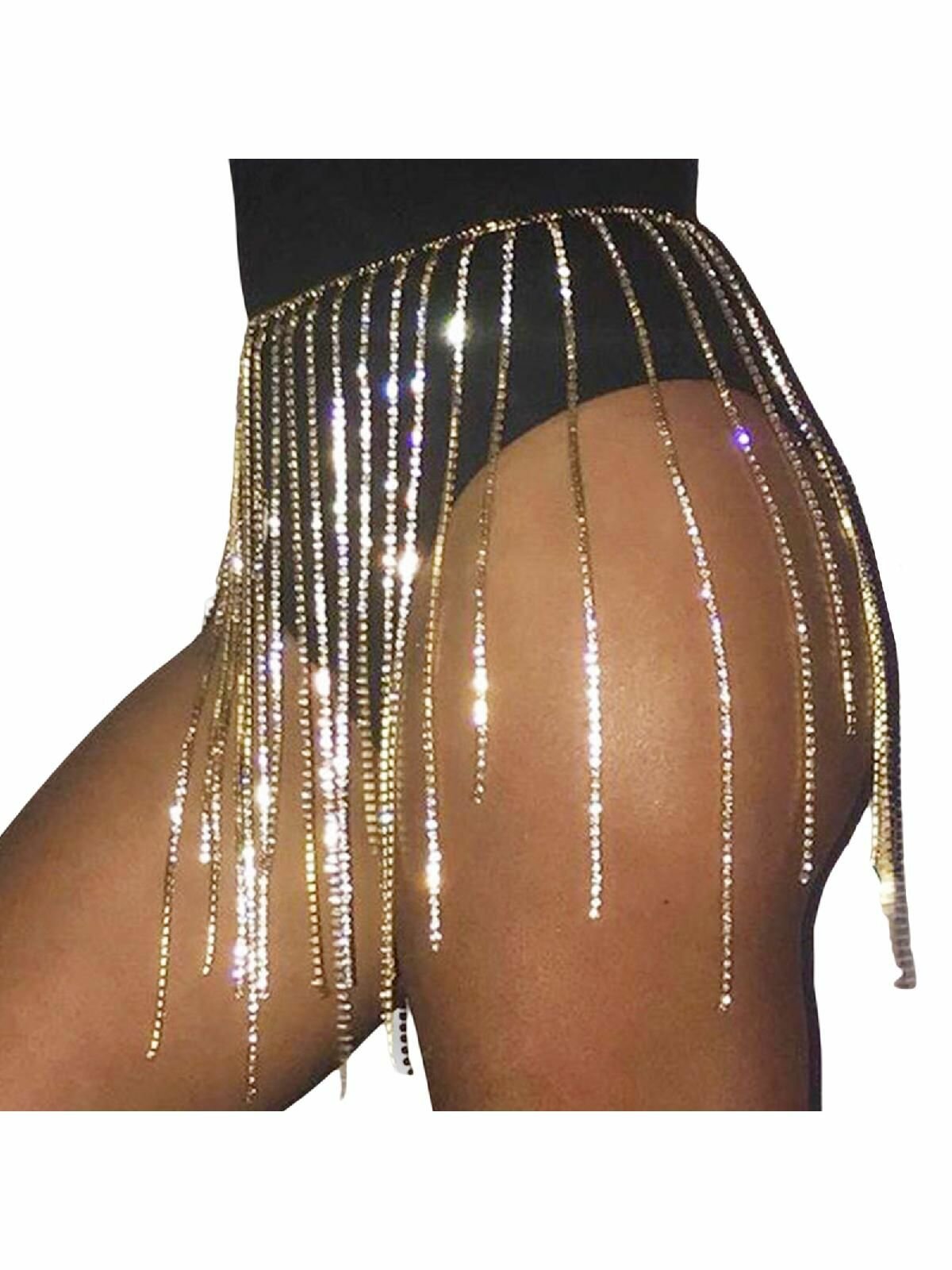 Пояс для танца живота с бахромой и стразами