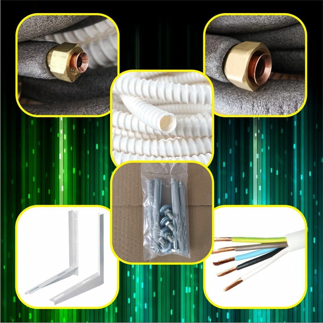 Комплект для монтажа кондиционера 1.5м, с вальцовкой, медная труба, медный провод ГОСТ, кронштейны, крепёж, термоизоляция (трасса для кондиционера, сплит систем)