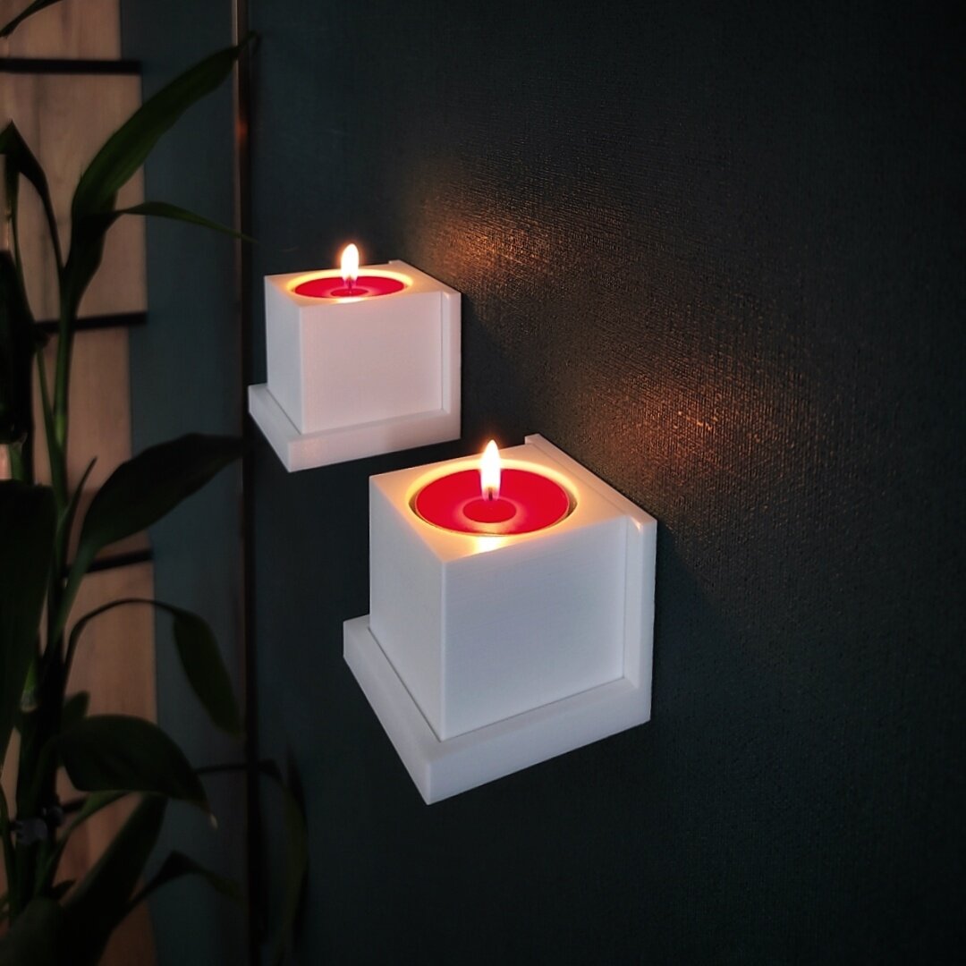 Белый настенный подсвечник Кубик для чайных и длинных свечей 2 шт.