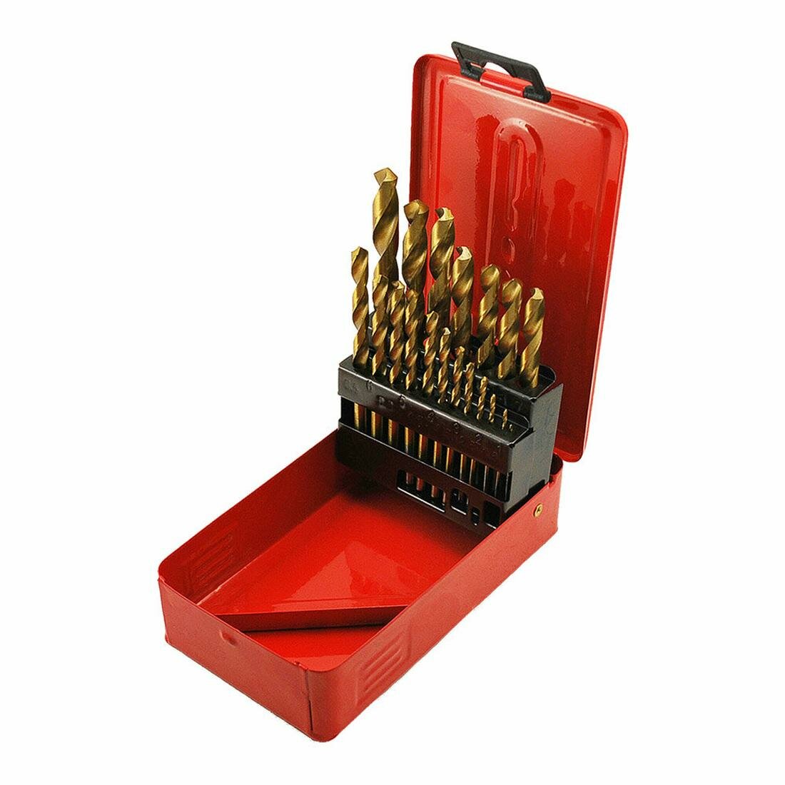 Сверло для дрели-шуруповерта 19 предметов по металлу (красная металлическая коробка)T211916