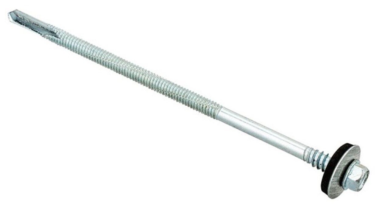 Саморез Стройбат для сэндвич панелей с шестигранной головкой и пресс-шайбой из оцинкованной стали, серый, 6.3х185мм, 20шт. в упаковке / крепеж