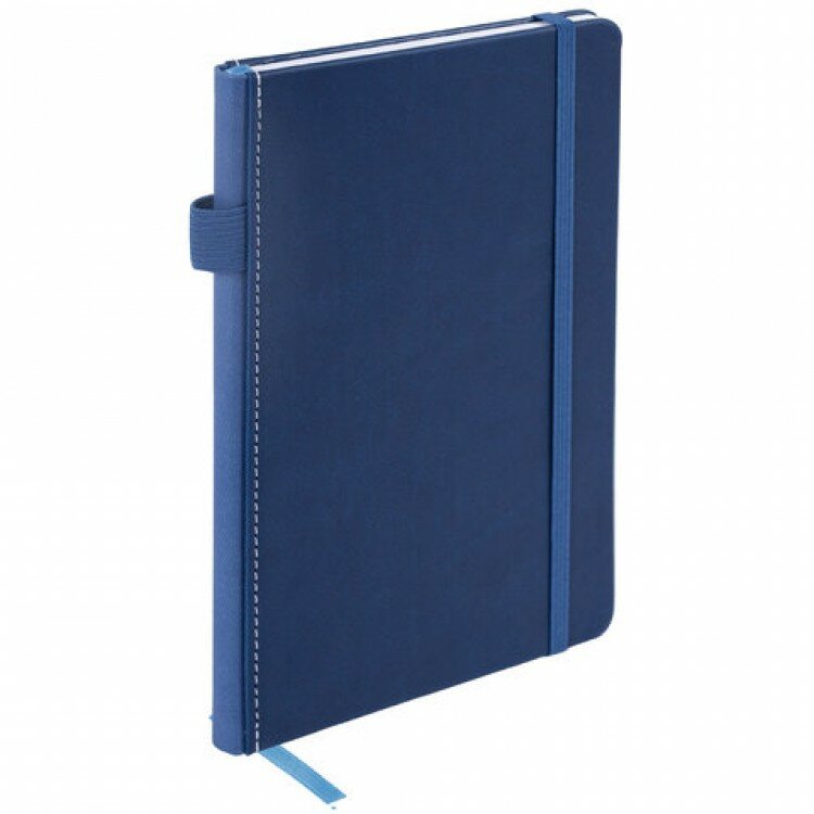 Блокнот А5 135x212 мм BRAUBERG "Edge", под кожу, резинка, держатель, 80 л, клетка, синий, 117149