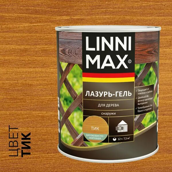 Лазурь-гель для дерева Linnimax полуматовая тик 0.75 л