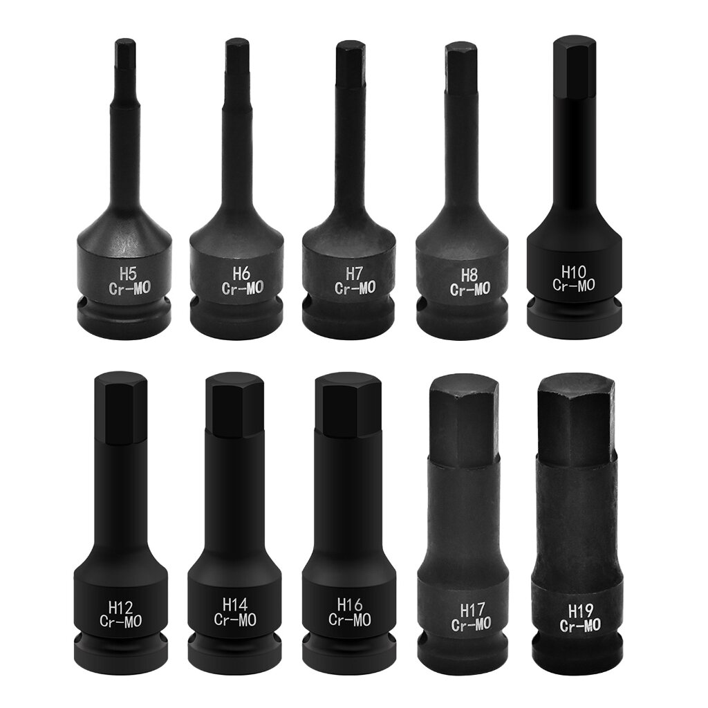 Расширенный набор шестигранных пневматических головок для пневматических ударных гайковертов, легированная сталь, C0rr0s10nResistant