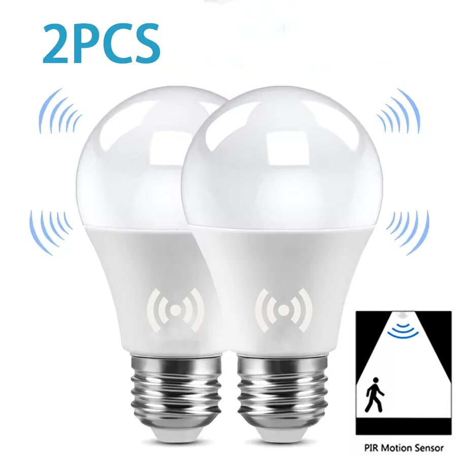 Светодиодные лампы с датчиком движения E27 12Вт, 2 шт, белый свет Warm White