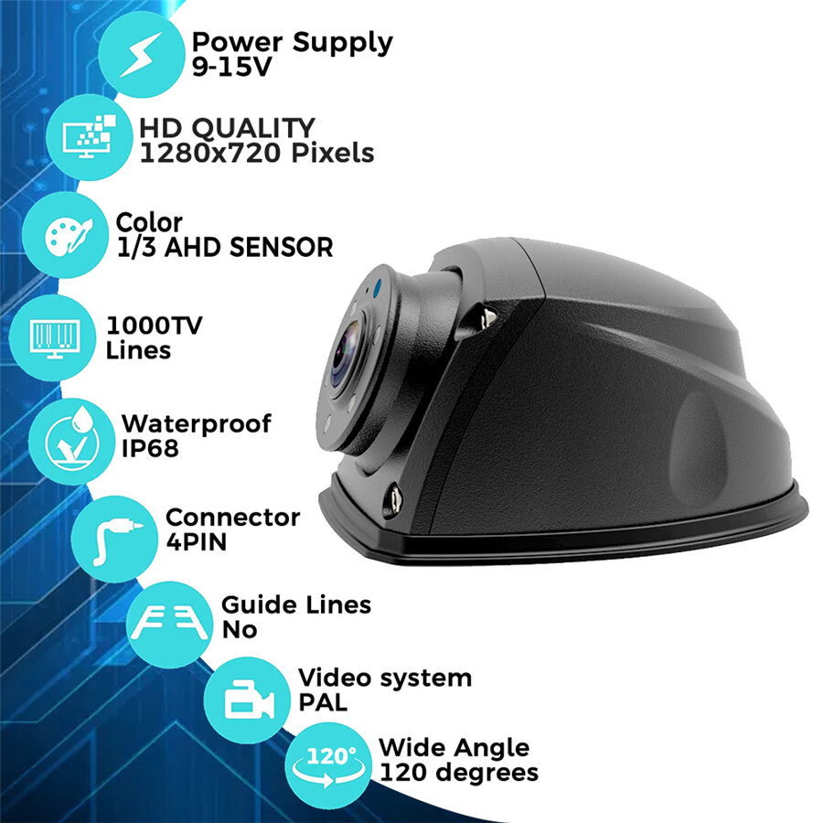Камера Бокового Обзора AHD 720P Для Парковки Заднего Хода Автобуса RV С Грузовым Прицепом Водонепроницаемый