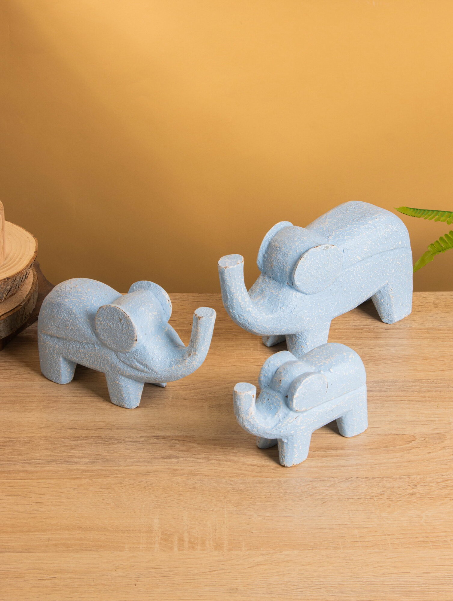 Набор сувенирный "Слоники", h=12.5 см, h=10.5 см, h=9 см, дерево, синий