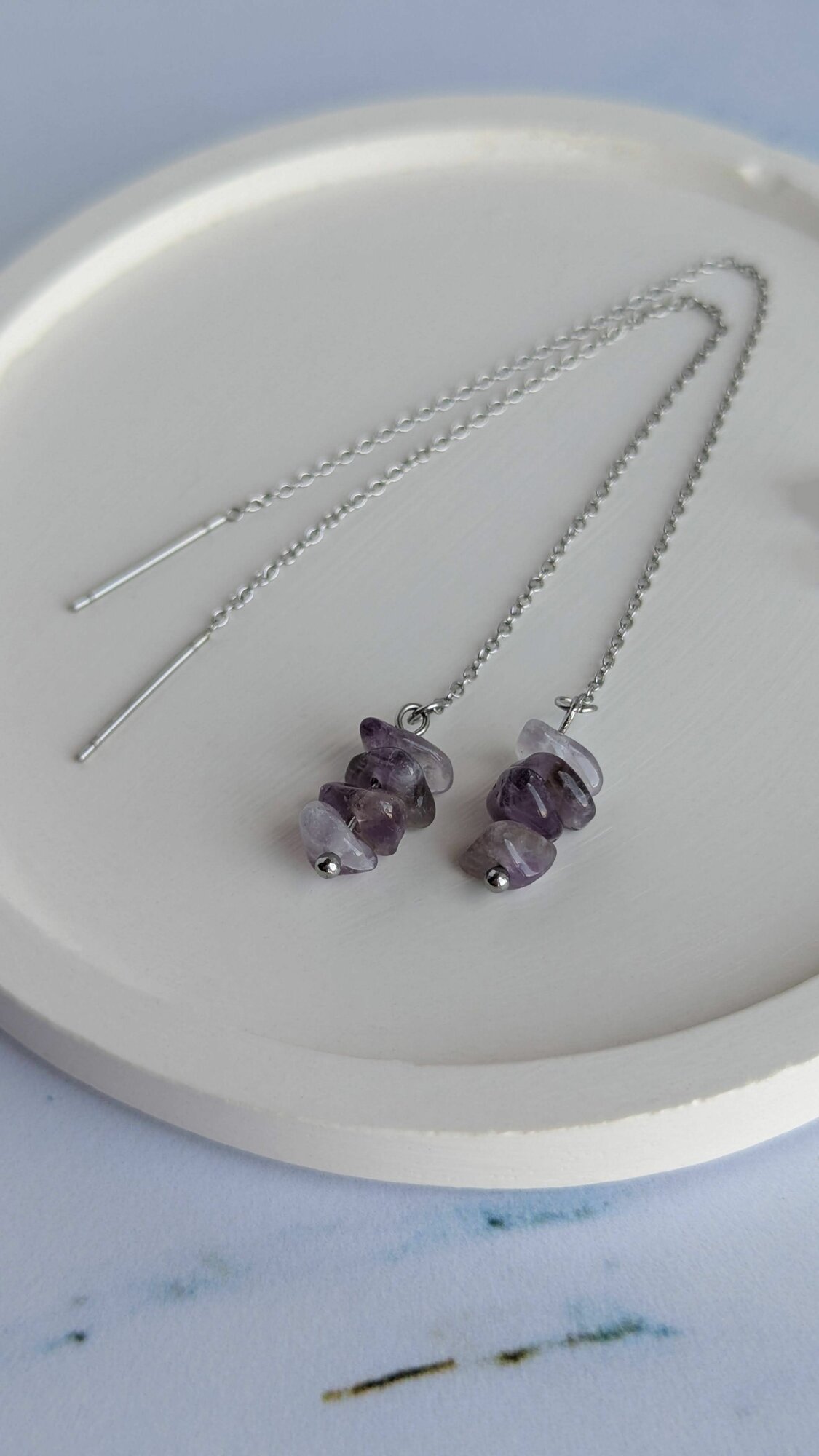 Серьги цепочки, аметист