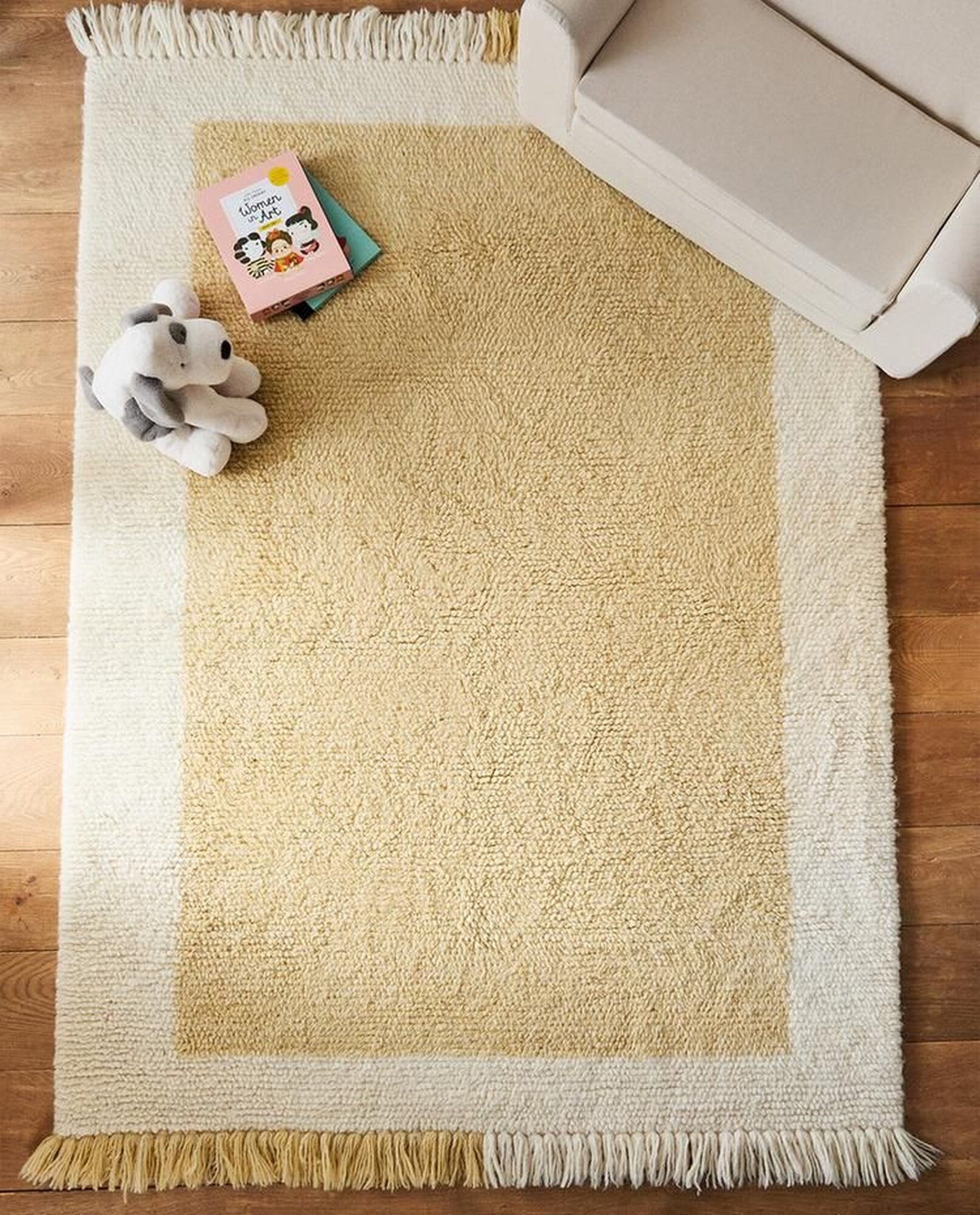 Шерстяной ковер с контрастной бахромой по бокам, 90 x 150 см, светло-бежевый, ZARA HOME, 6658/029