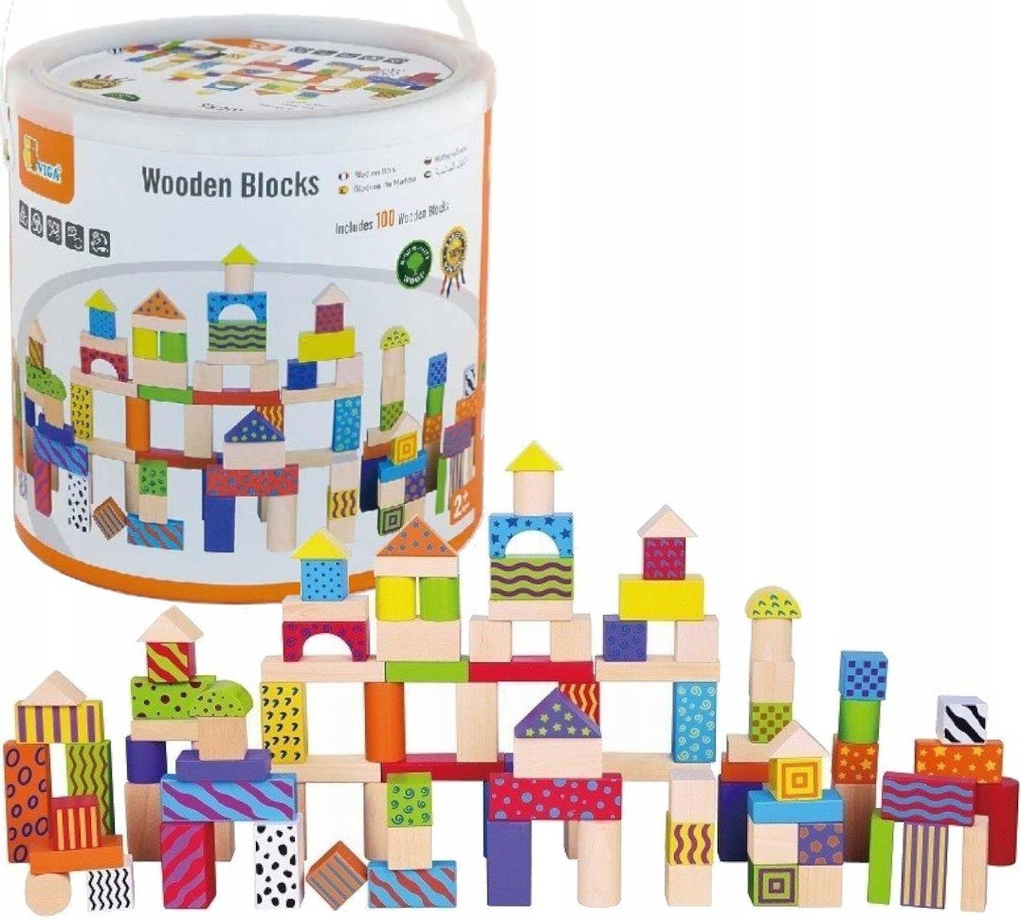 Конструктор деревянный Viga - Деревянные развивающие блоки в ведре 100 эл. - Вига 59696