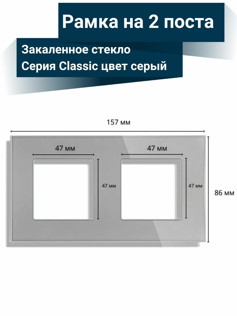 Рамка на 2 поста Classic TW-G157.2F (серая, 157x86 мм, закаленное стекло)