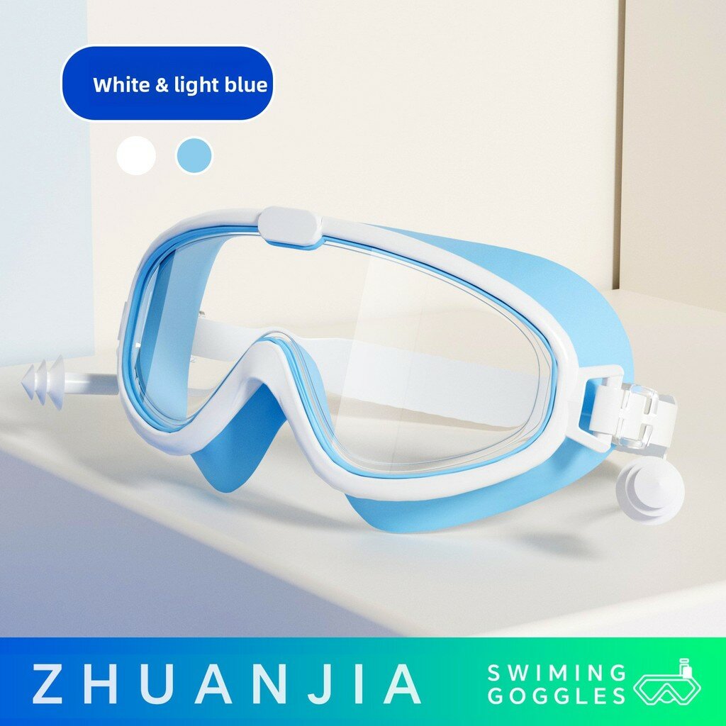 Kids waterproof swim mask with antifog pc lens for bathtime and pool fun white blue