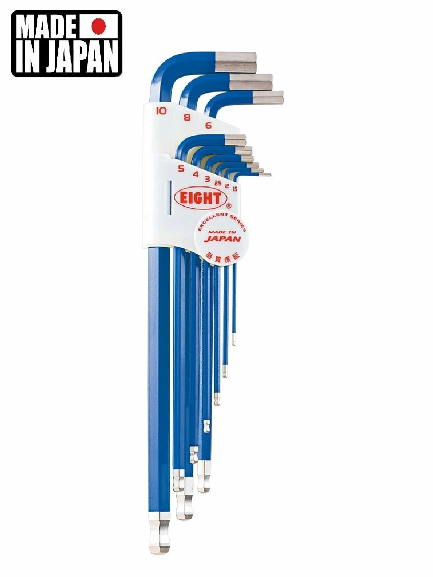 Сделано в Японии набор профессиональных цветных шестигранных ключей EIGHT TLC-S9NBL. Головки HEX+BallpointHex