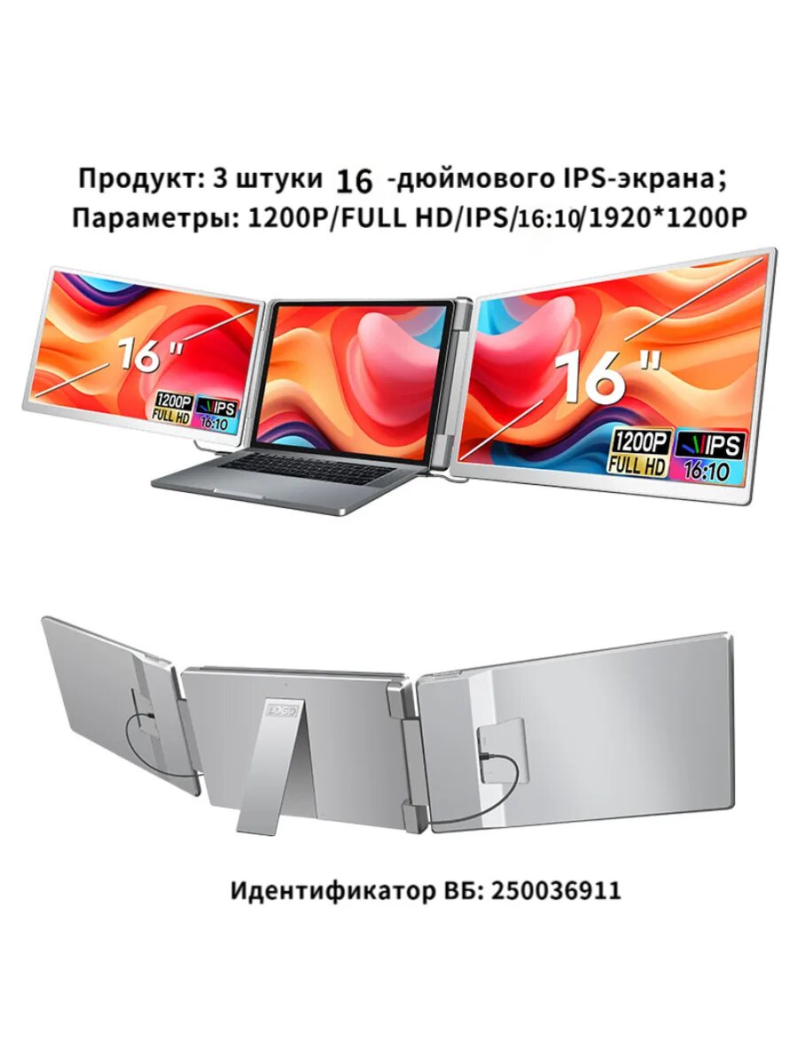 Двойные портативные мониторы, 16” подходящие для ноутбуков