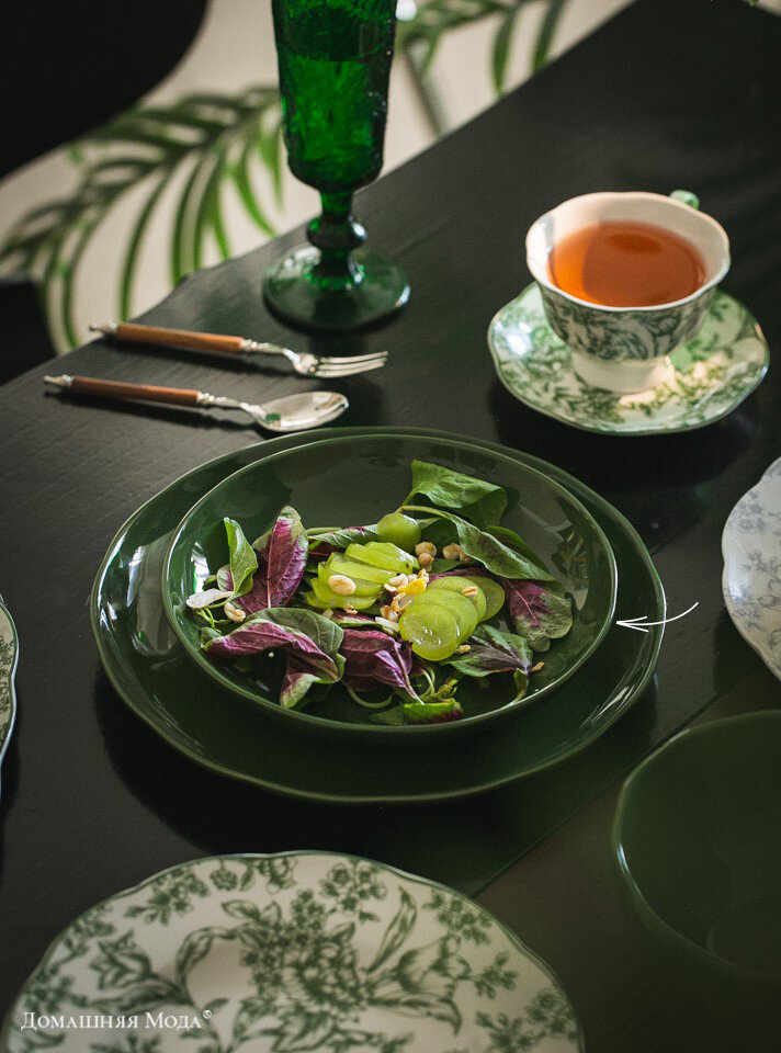 "Гранада грин" Тарелка глубокая фарфоровая д199мм h35мм, 480мл, фигурная, цветной, в коробке