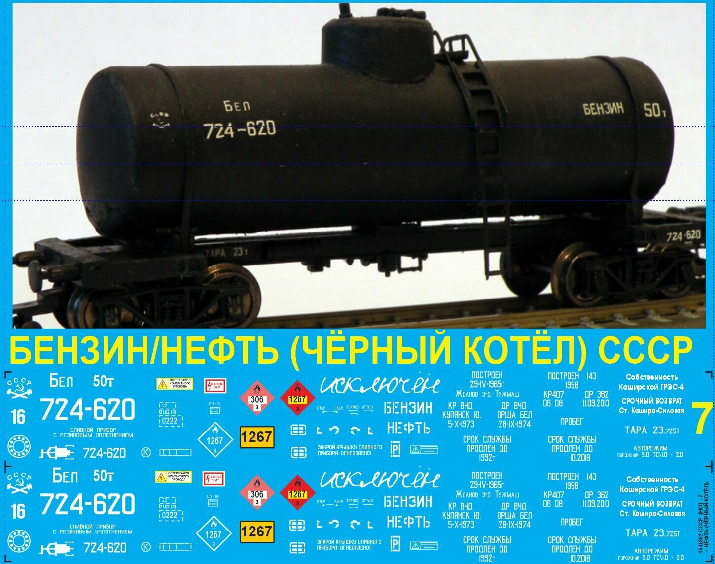 2Д-Декаль цистерна 15-Ц862 HO; Бензин/Нефть, Котёл 16 - Чёрный, с поднятой горловиной, СССР, Эпоха IIV. Блок№7