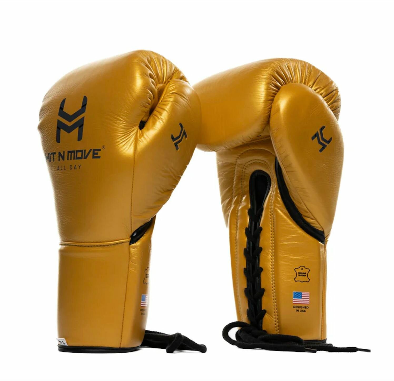 Перчатки боксерские HIT N MOVE ALL DAY Pro Balance Gloves (Lace Up), 16 унций, золотые