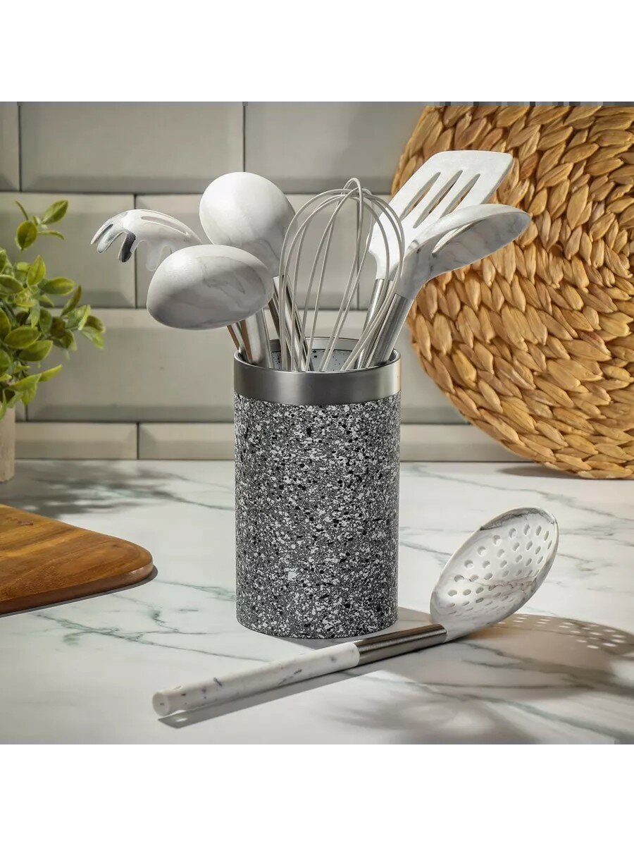 Набор кухонных принадлежностей 7 предметов, силикон, на подставке, Мрамор, Y4-7672