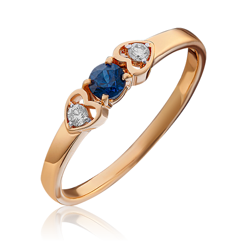 Кольцо, красное золото, 585 проба, бриллиант, сапфир