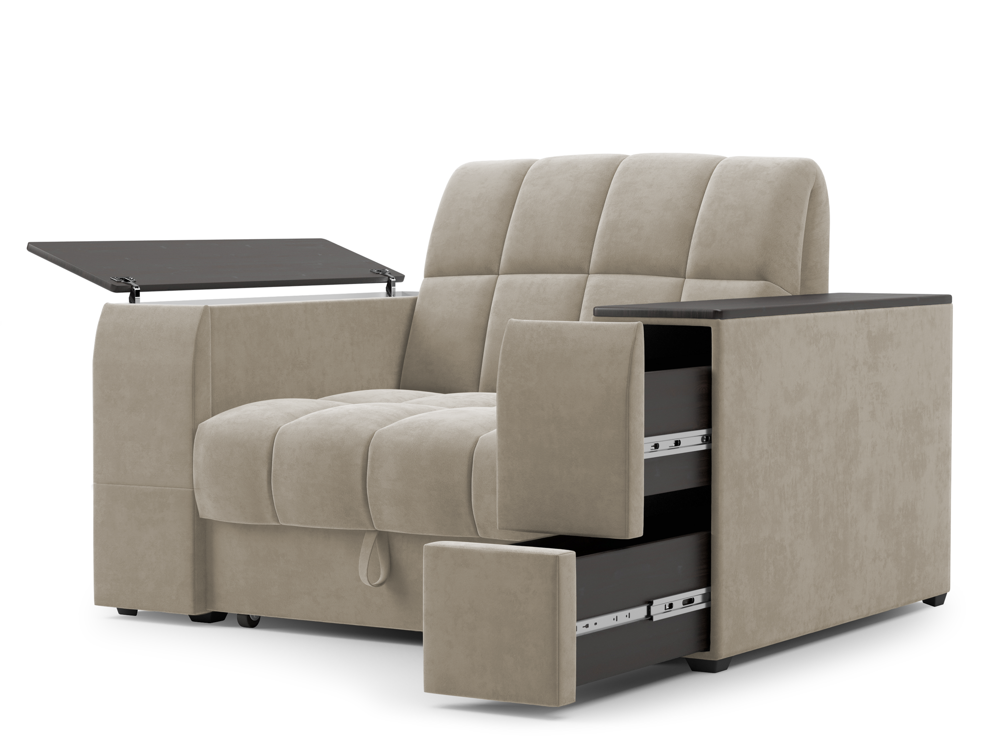 Кресло-кровать Флай, аккордеон, ортопедическое основание, подлокотники короб+ящики, 80*200, съемный чехол, велюр.