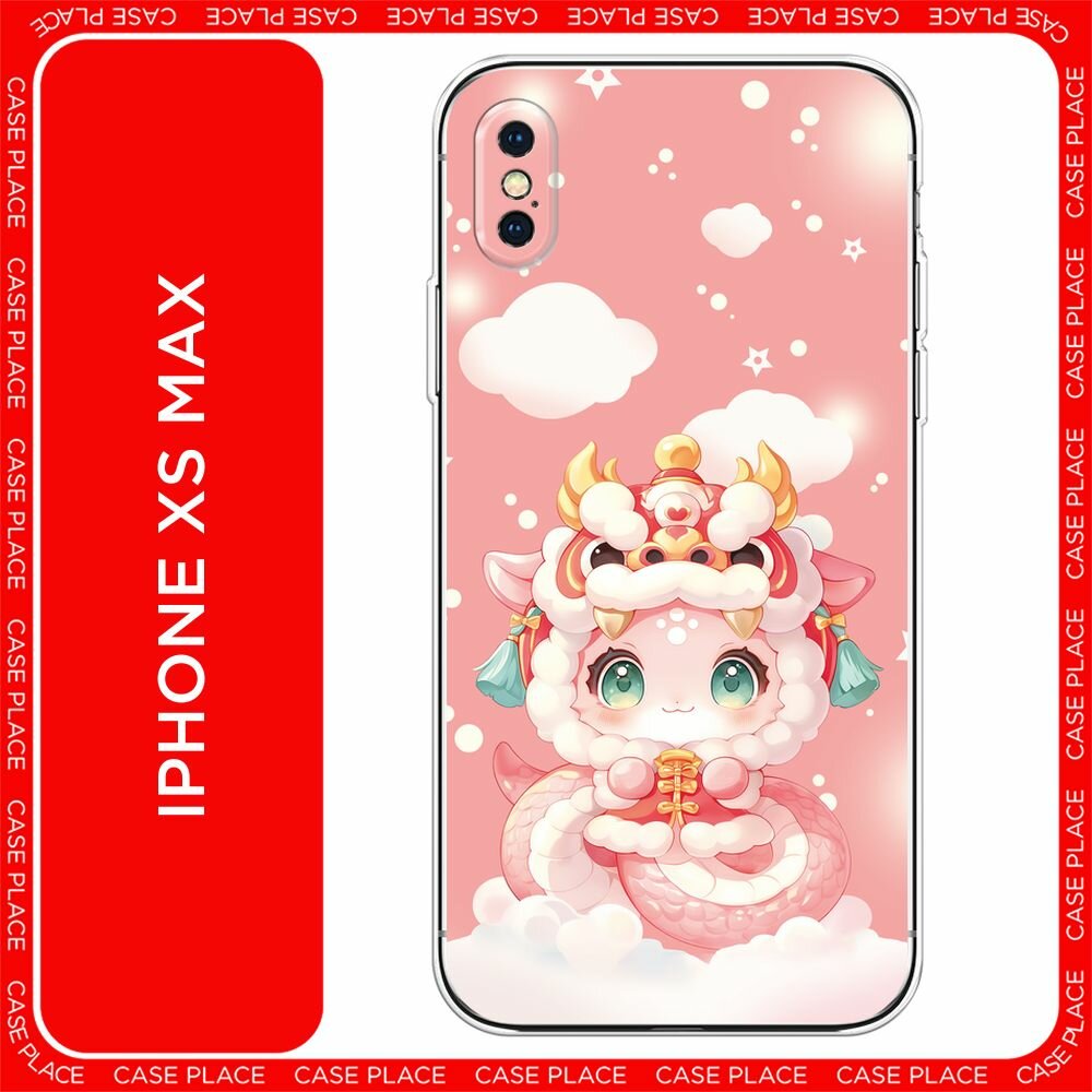 Чехол на Apple iPhone XS Max / Айфон XS Max с принтом Розовая китайская змейка 1