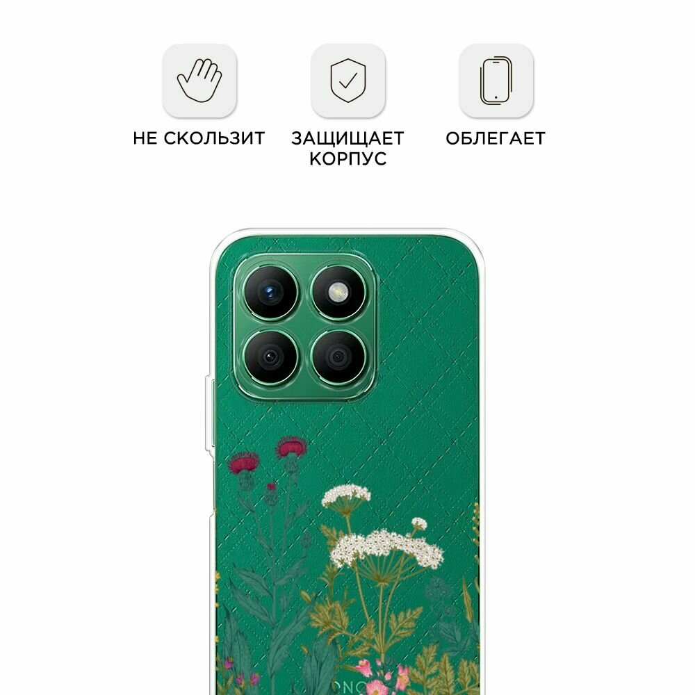 Чехол на Honor X8B / Хонор X8B с принтом "Дикие полевые цветы", прозрачный — фото 1