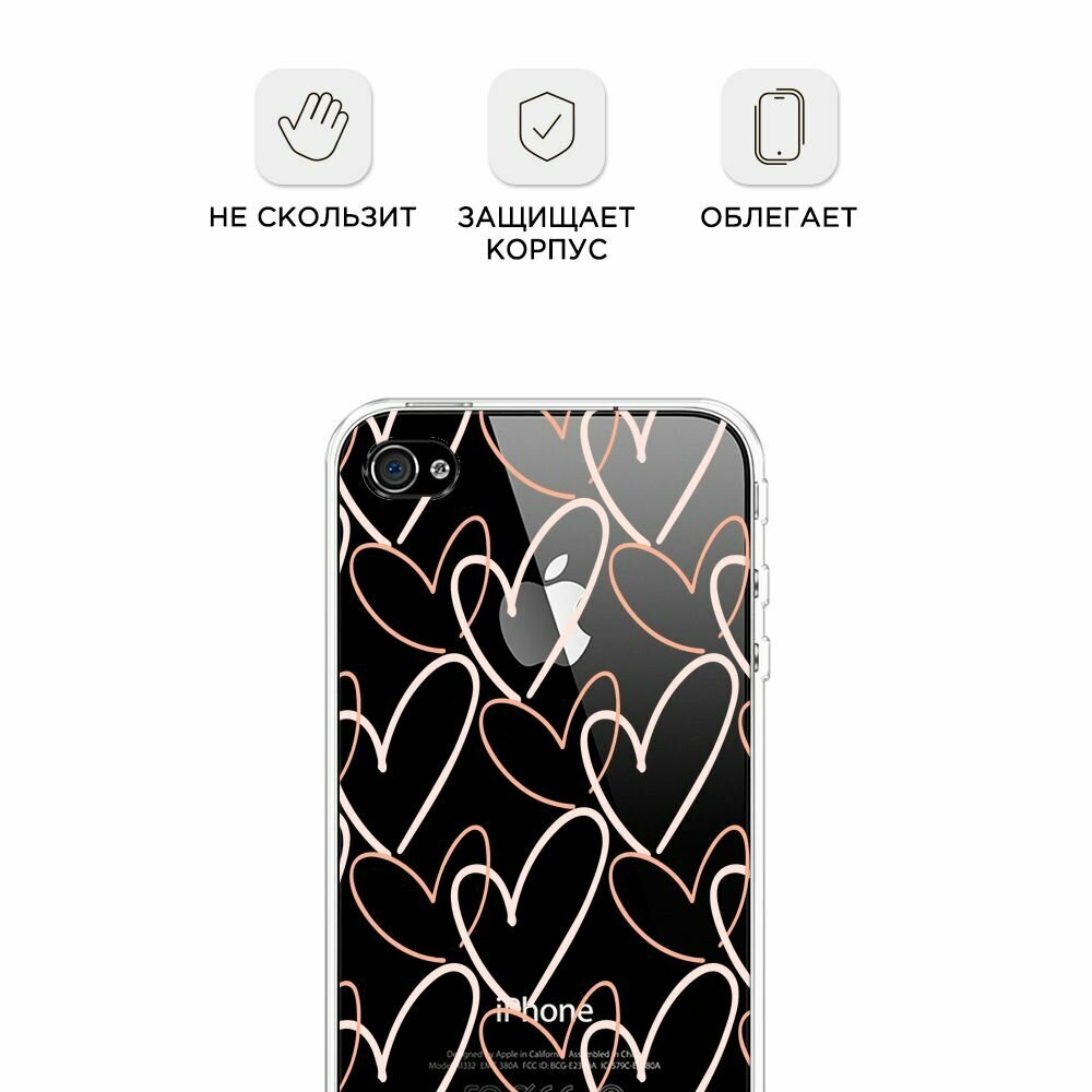 Чехол на Apple iPhone 4/4S / Айфон 4/4S с принтом "Узор из сердечек", прозрачный — фото 1