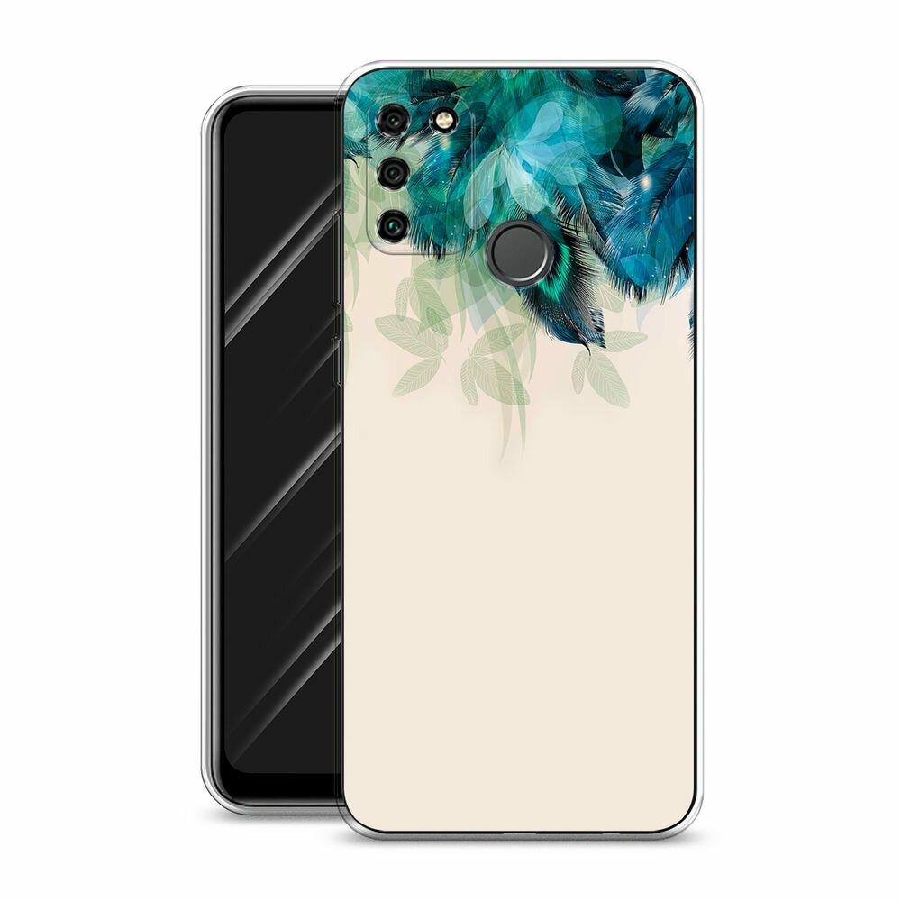 Силиконовый чехол на Honor 9A / Хонор 9А с принтом Перья голубого цвета — фото 1