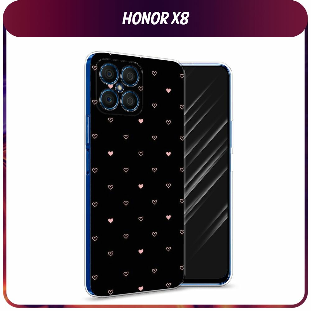 Чехол на Honor X8 / Хуавей X8 с принтом "Черный фон и сердечки"