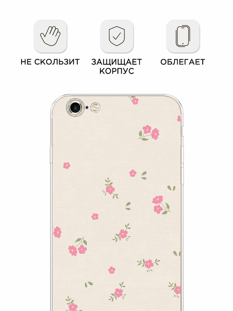 Чехол на Apple iPhone 6 Plus/6S Plus / Айфон 6 Плюс/Айфон 6С Плюс с принтом "Розовые цветочки на бежевом" — фото 1