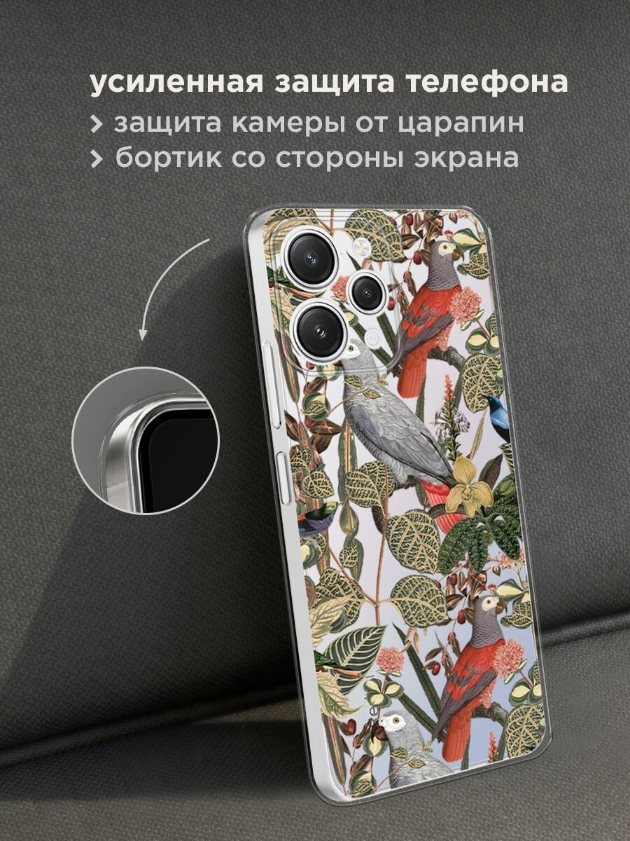 Чехол на Xiaomi Redmi 12 / Сяоми Редми 12 с принтом "Tropical pattern", прозрачный — фото 1