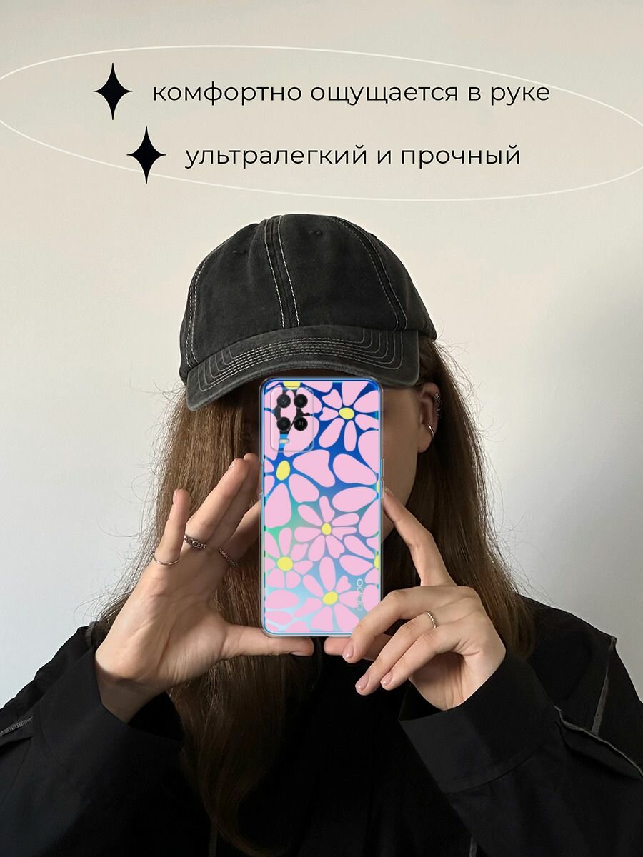 Чехол на Oppo A54 / Оппо A54 с принтом "Розовые лепестки 2", прозрачный — фото 1