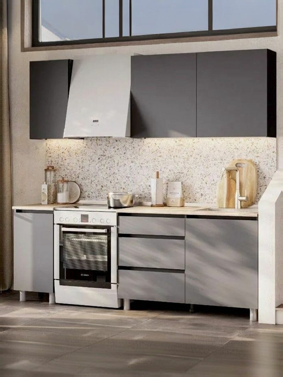 Кухонный гарнитур 1,6 м без ручек графит