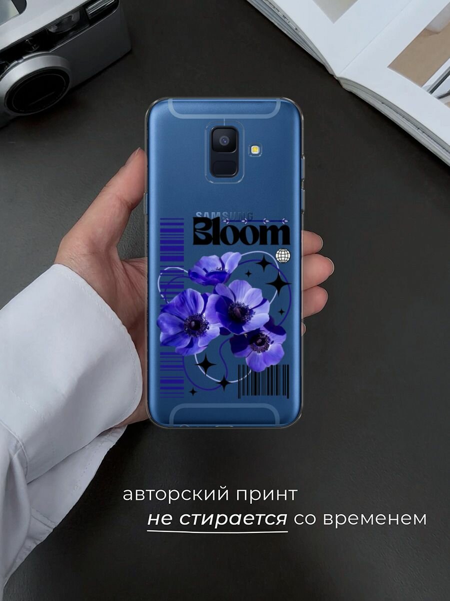 Чехол на Samsung Galaxy A6 / Самсунг Галакси А6 с принтом "Завораживающие анемоны", прозрачный — фото 1