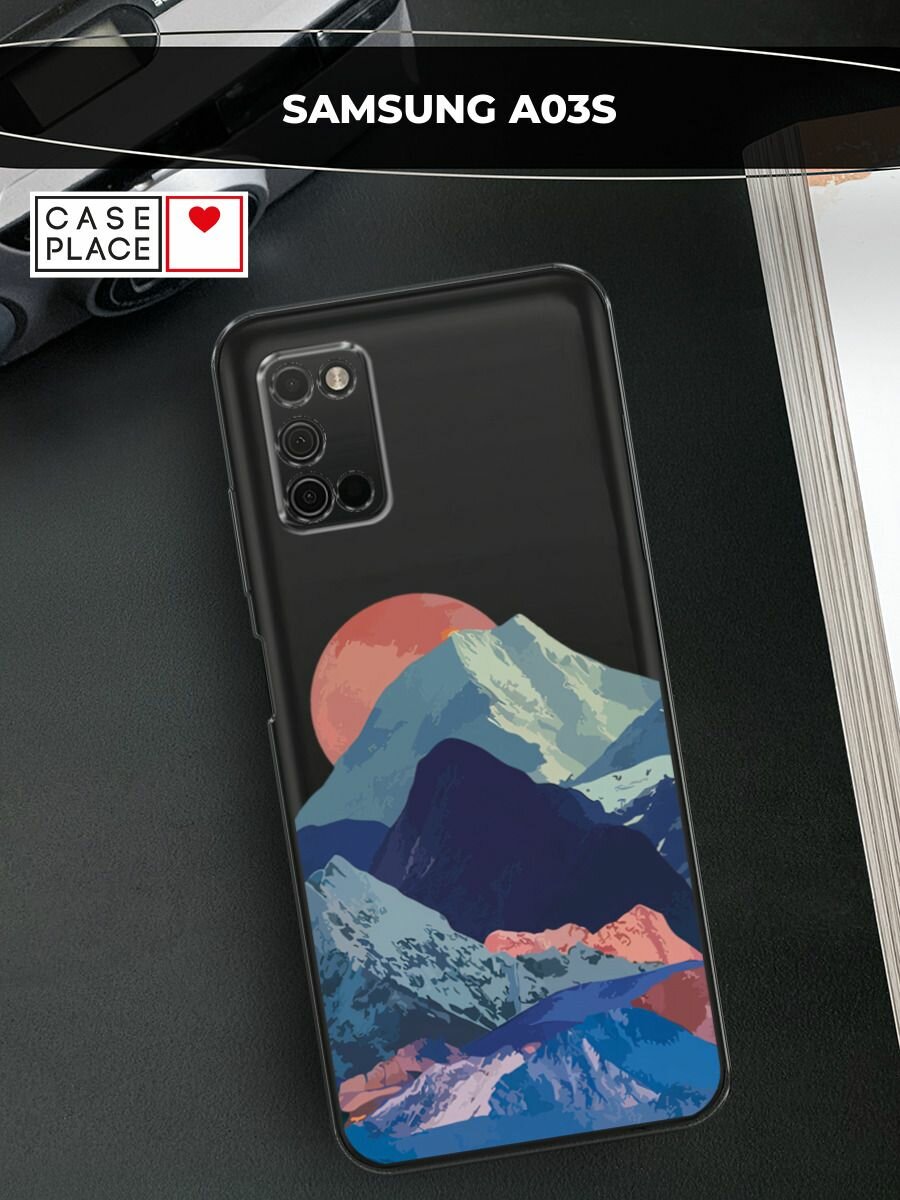 Чехол на Samsung Galaxy A03S / Самсунг Галакси A03S с принтом "Закат в снежных горах", прозрачный