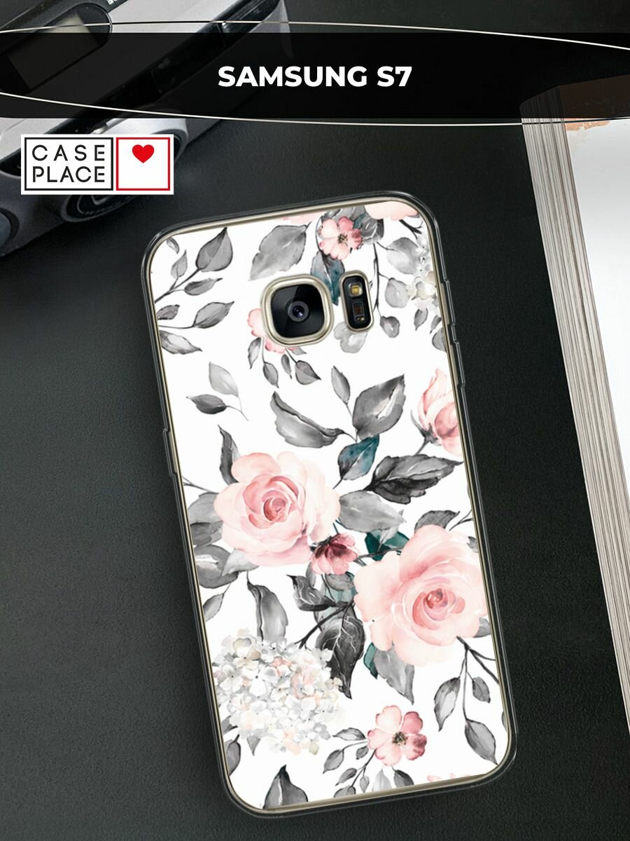 Чехол на Samsung Galaxy S7 / Самсунг Галакси С 7 с принтом "Розы на белом"