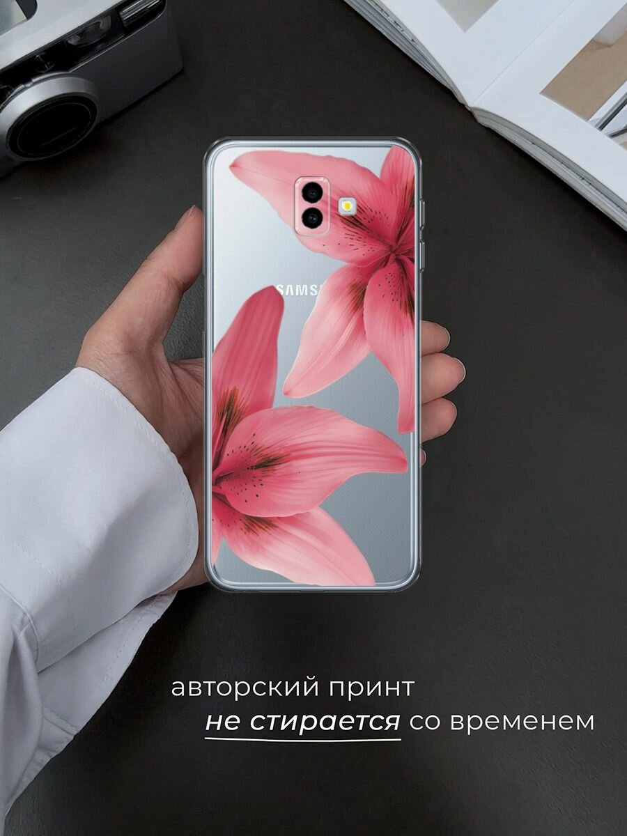 Чехол на Samsung Galaxy J6 + / Самсунг Галакси J6 Плюс 2018 с принтом "Pink flower" — фото 1