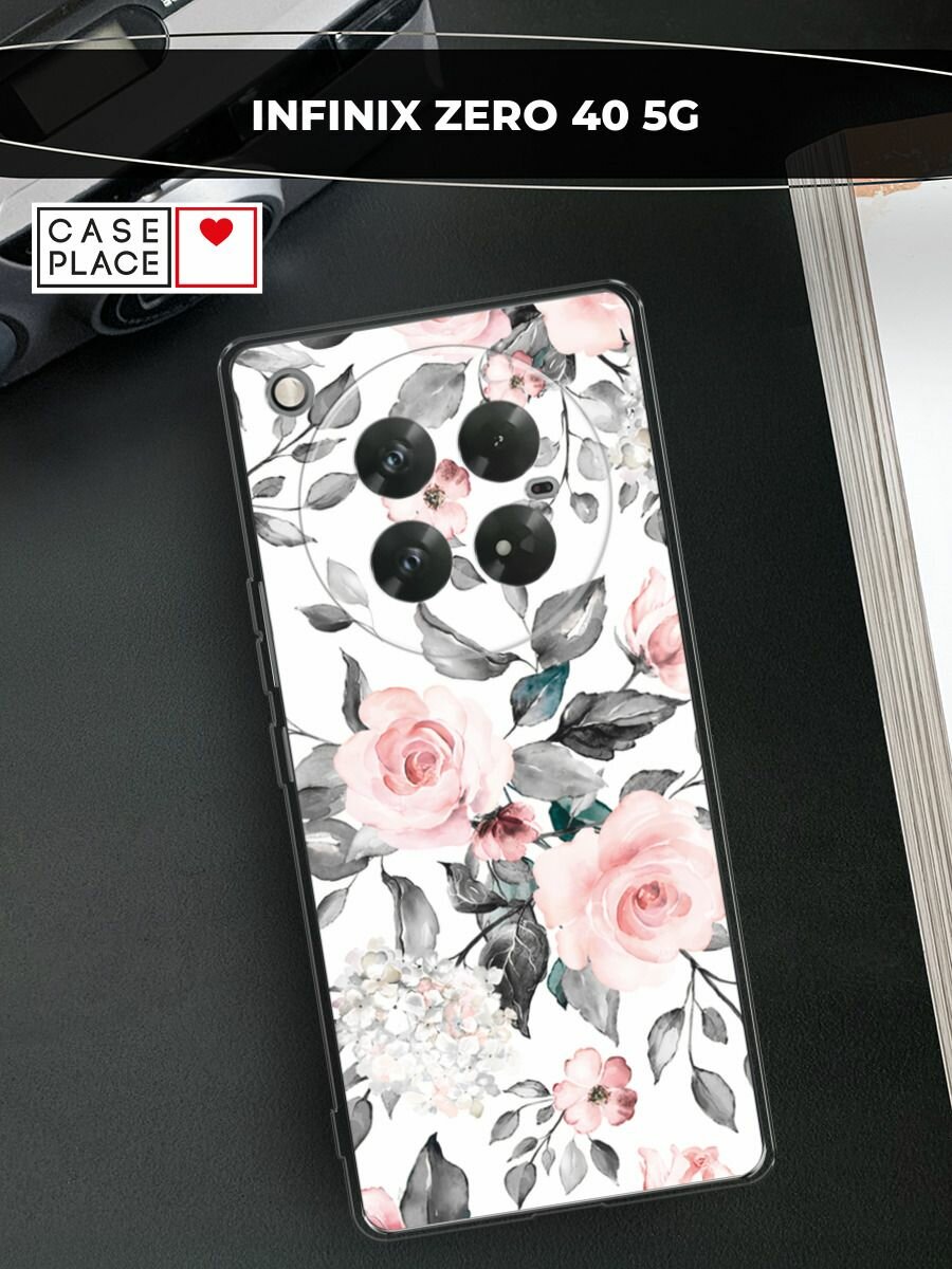 Чехол на Infinix Zero 40 5G / Инфиникс Зеро 40 5G с принтом "Розы на белом"