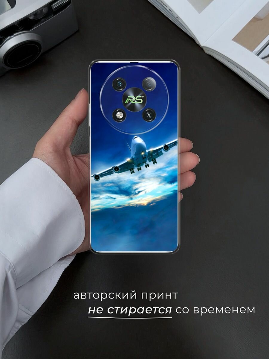 Силиконовый чехол на Itel RS4 / Ител РС4 с принтом "Самолет в небе" — фото 1