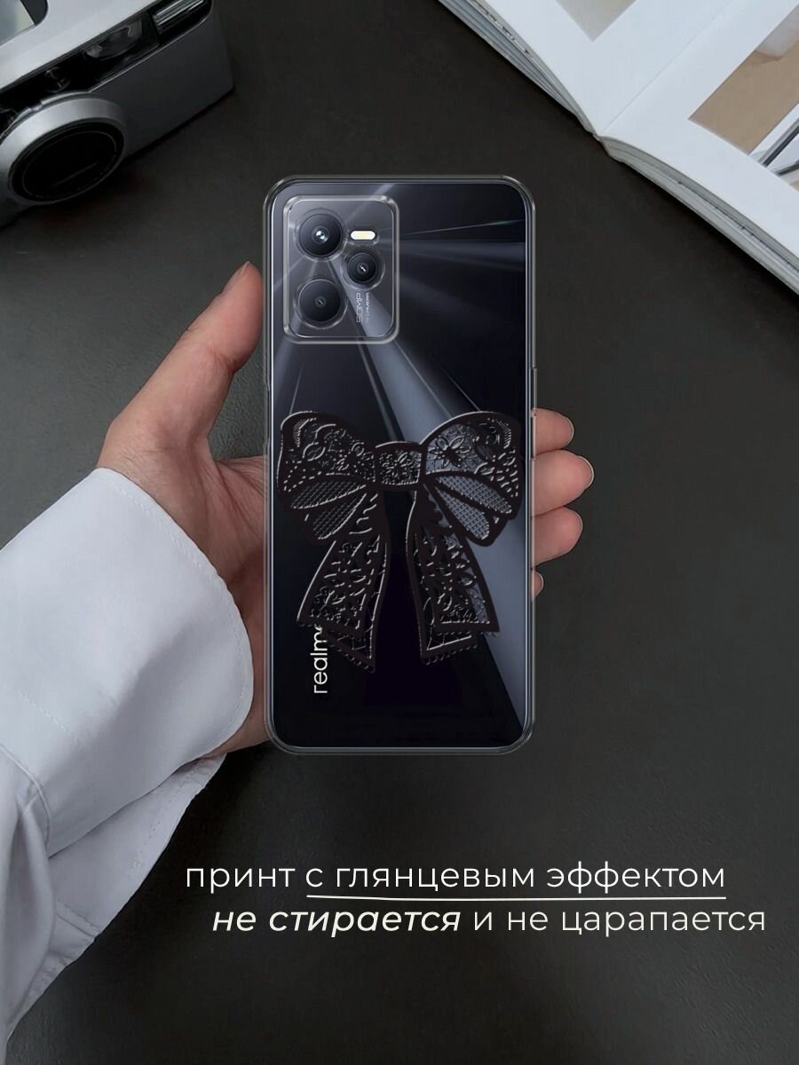 Чехол на Realme C35 / Реалми C35 с принтом "Черный сетчатый бант 2" — фото 1
