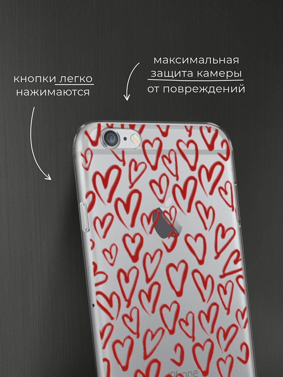 Чехол на Apple iPhone 6 / Айфон 6 с принтом "Легкие бордовые сердечки" — фото 1