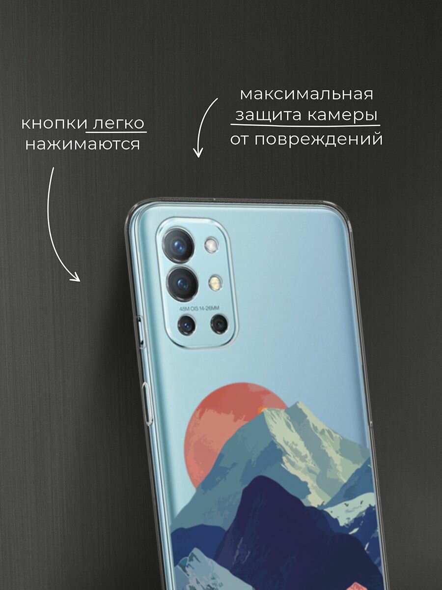 Чехол на OnePlus 9R / ВанПлас 9R с принтом "Закат в снежных горах", прозрачный — фото 1