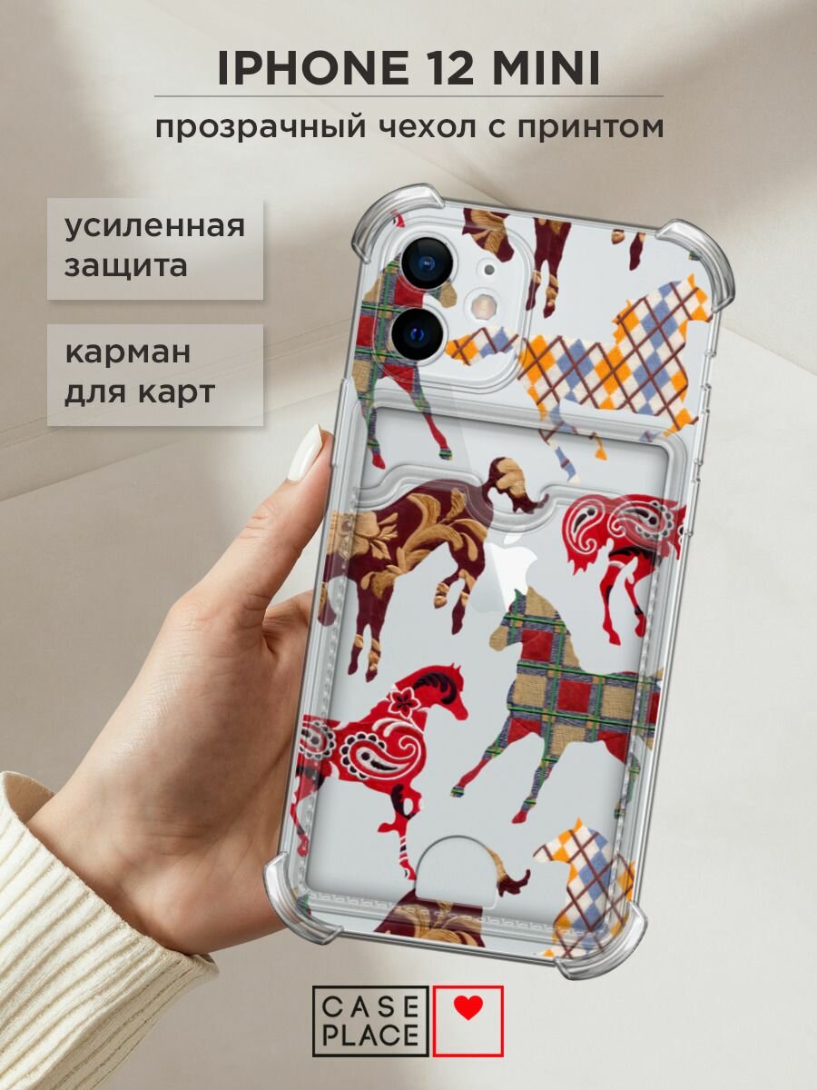 Чехол на Apple iPhone 12 mini (Айфон 12 Мини) с картой и принтом "Паттерн лошади"