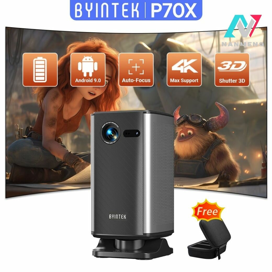 Эксклюзивный проектор BYINTEK P70X с DLP 3D 4K, оснащенный Wi Fi 2.4G 5G, Bluetooth и Android 9.0, поддерживает автоФокус и YouTube в черном цвете