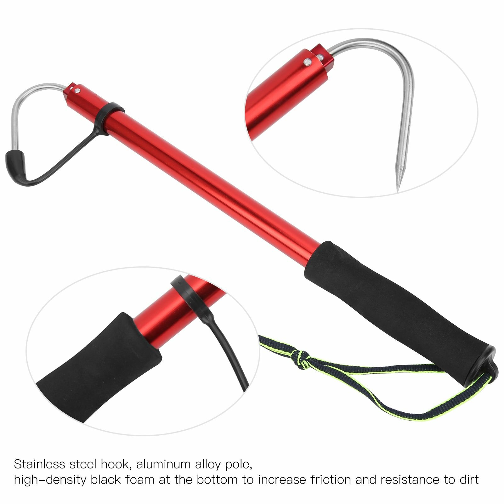 Портативный телескопический багор для морской рыбалки, удочка из алюминиевого сплава с копьем из нержавеющей стали, красный 90 см